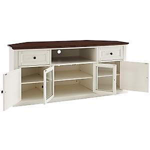 Crosley Furniture Shelby 60" Corner TV Stand, White with Mahogany Top
