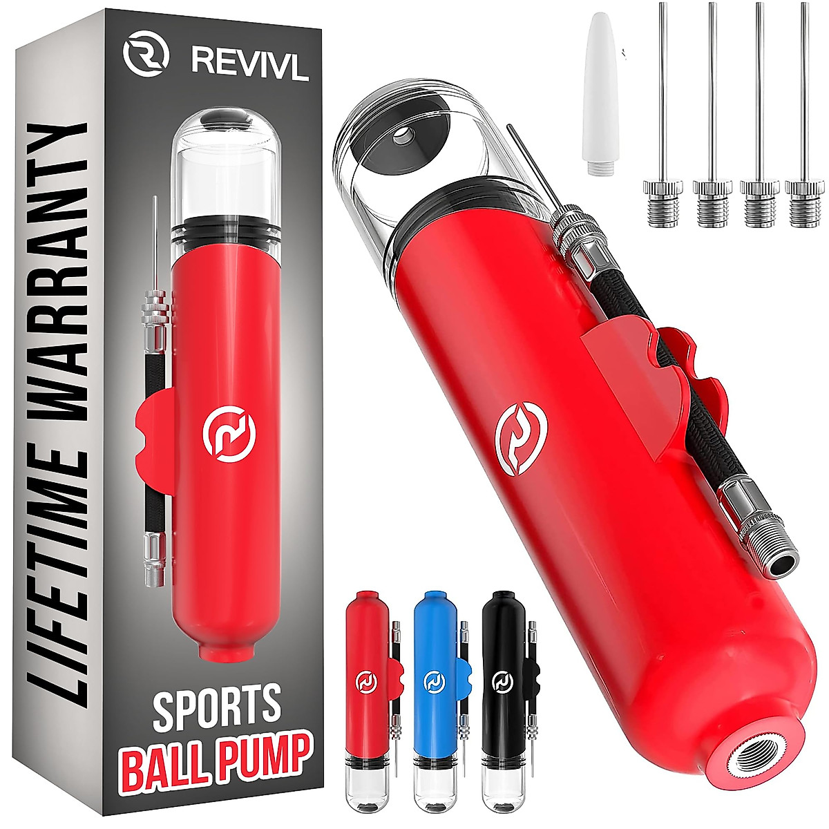 Ball Pump for Sports Balls - 5 Needles - Basketball Pump, Soccer Ball Pump - Air Pump for Balls, Volleyball, Football Accessories Equipment - Hand Pump for Inflatables - Never Lose Pin with Holder