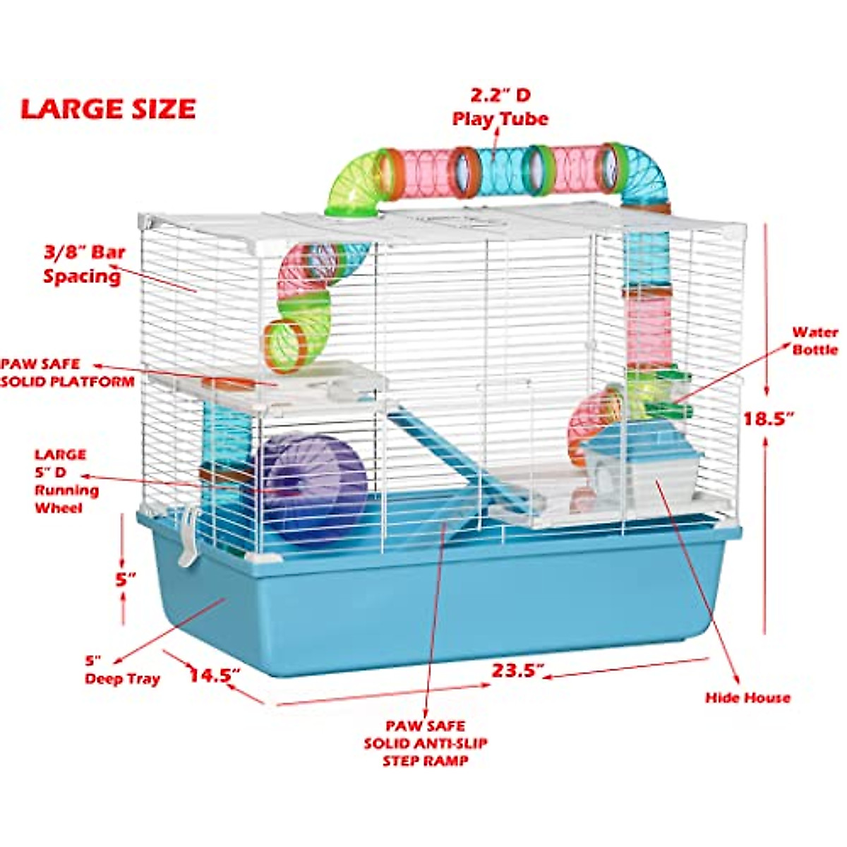 Large 3-Levels Habitat Dwarf Hamster Mansion Mouse House for Rodent Gerbil Mice Rat with Crossover Tube Tunnel Expandable and Customizable