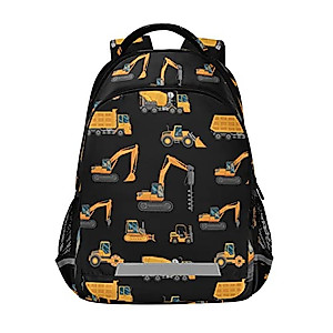UWSG Excavator Watercolor Yellow Truck School Backpack for Girls Boys，Bookbag Daypack Rucksack with Padded Straps, Fits 6 to 12 years old