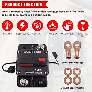 150Amp Circuit Breaker Manual Resettable Waterproof Inline Fuse Inverter 0-8 Gauge for Automotive Rv Marine Motors Power Protect 12V-48Volt DC