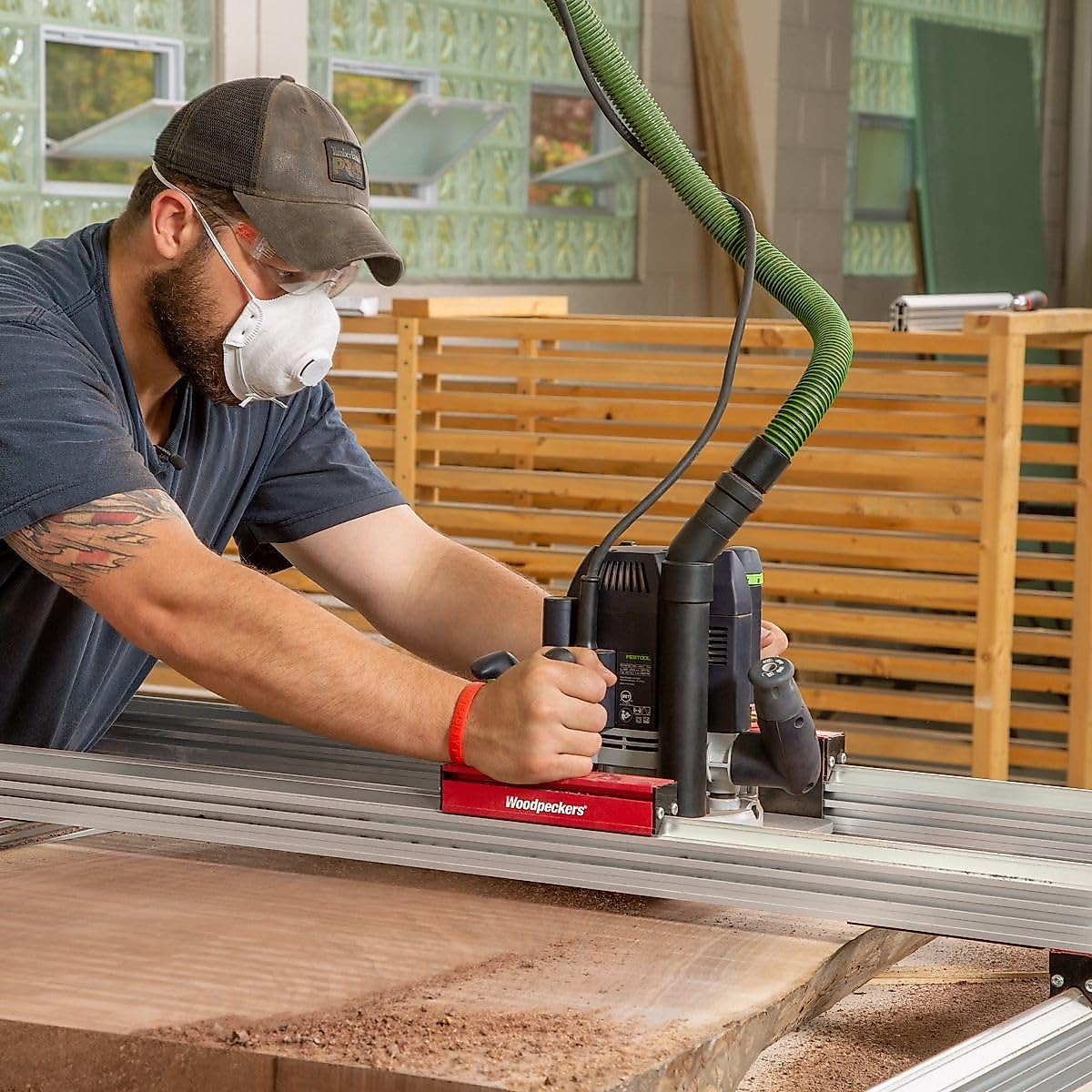 Woodpeckers Slab Flattening Mill, Extended, 38"x128"/62"x104" Capacity, USA Made Wood Slab Leveling Jig, Includes Router Sled, Rails, Clamping Dogs