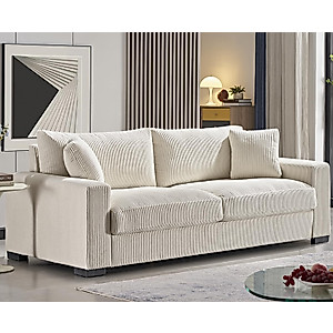 Container Furniture Direct Luxe Corduroy Sofa with 2 Toss Pillows, Spacious and Comfortable 3 Seater Couch for Modern Living Room, Ideal for Entertainment and Cozy Moments, 89" Wide, Beige