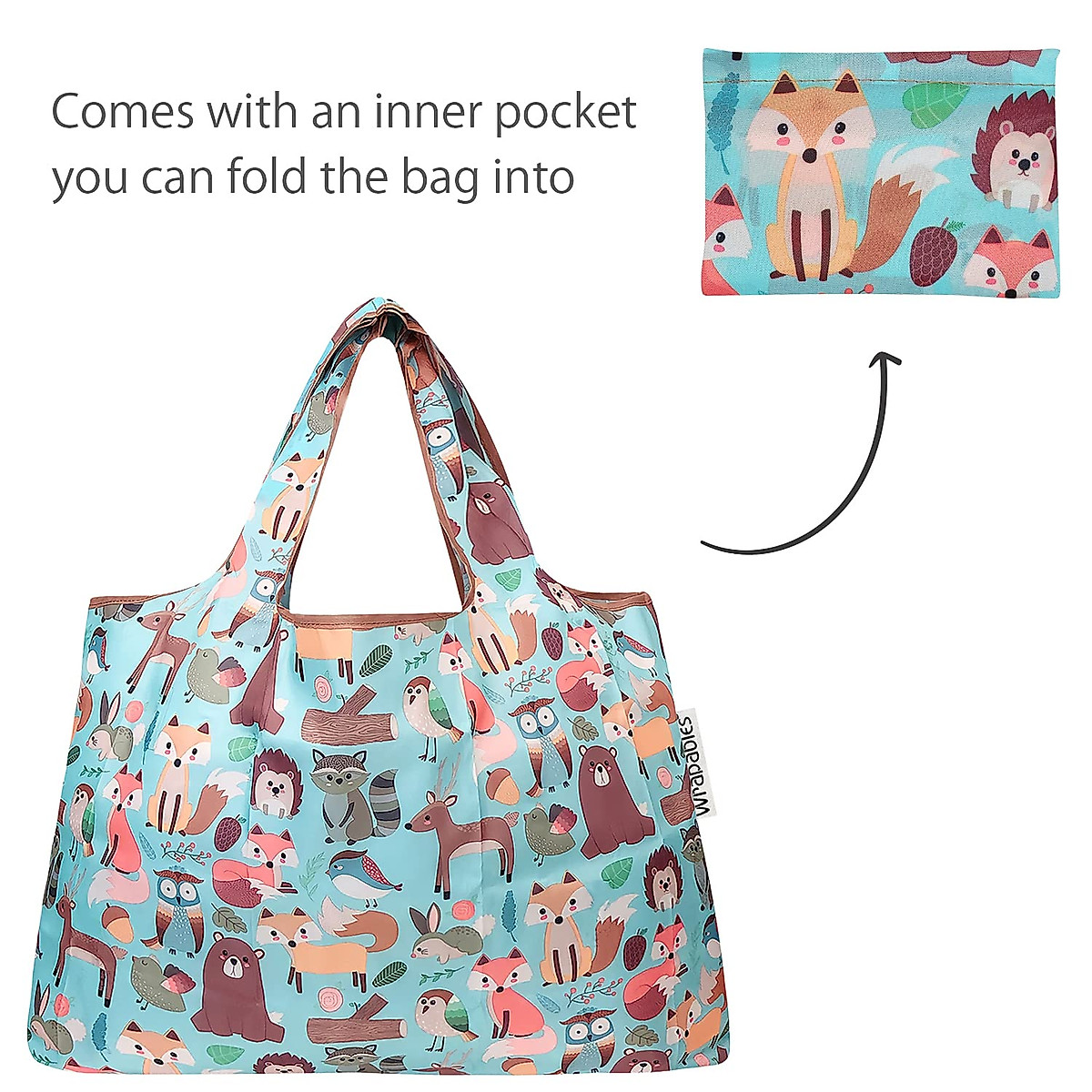 allydrew Large & Small Foldable Tote Nylon Reusable Grocery Bags, Set of 2, Wilderness Animals