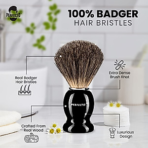 Perfecto 100% Pure Badger Shaving Brush-Black Handle- Engineered for The Best Shave of Your Life. for, Safety Razor, Double Edge Razor, Straight Razor or Shaving Razor, Its The Best Badger Brush.
