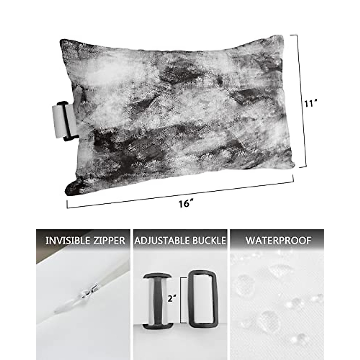 Recliner Head Pillow Ledge Loungers Chair Pillows with Insert Abstract Retro Black Grey Lumbar Pillow with Adjustable Strap Outdoor Waterproof Patio Pillows for Couch Beach Pool Office Chair, 2 PCS