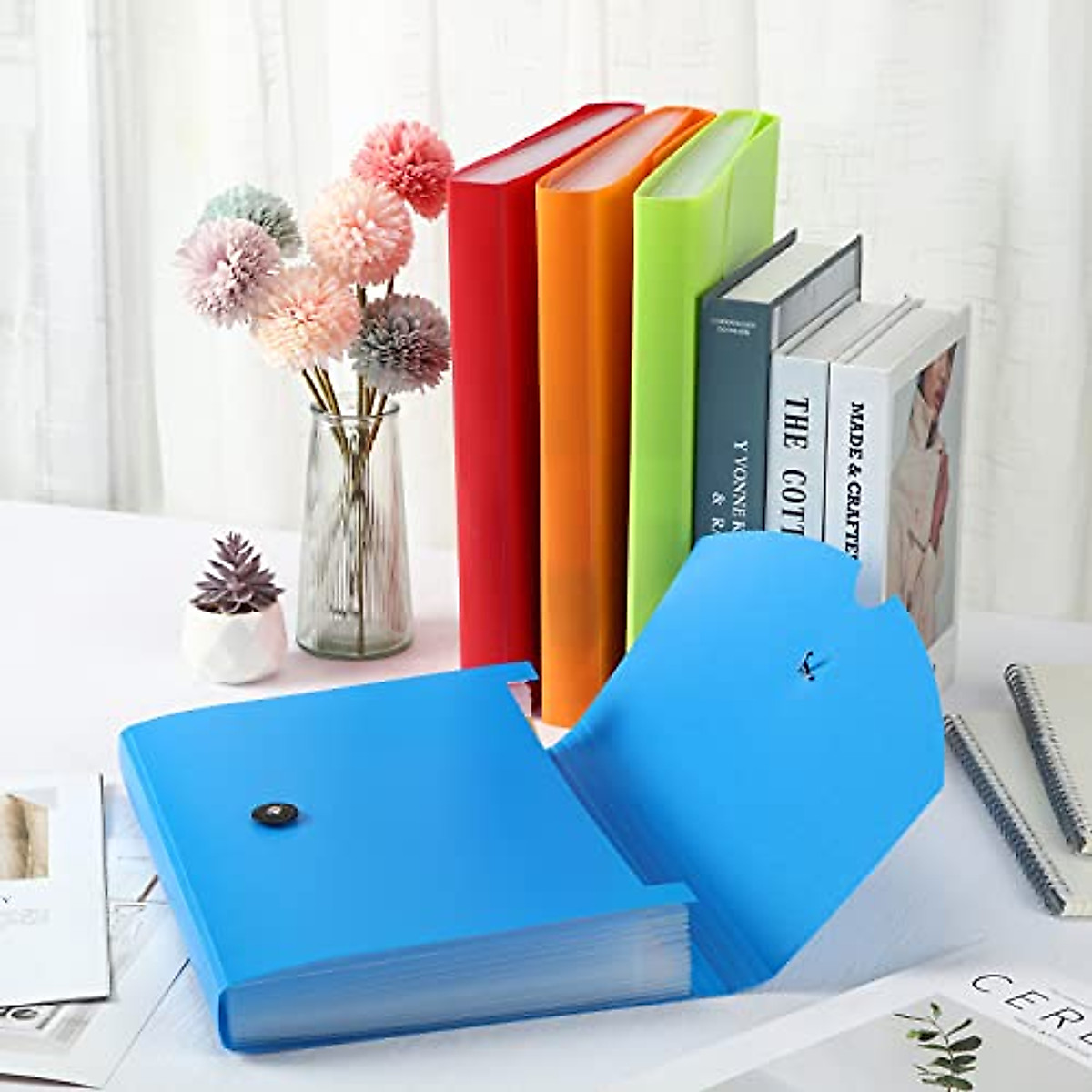 Tinlade 4 Pcs Expanding File Folder Organizer, A4 Letter, Bright Colors, Pocket Style, for School, Office, Home
