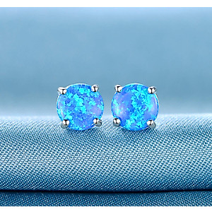 GEMSME 18K White Gold Plated Color 6mm Opal Stud Earrings Hypoallergenic Jewelry for Women (round)