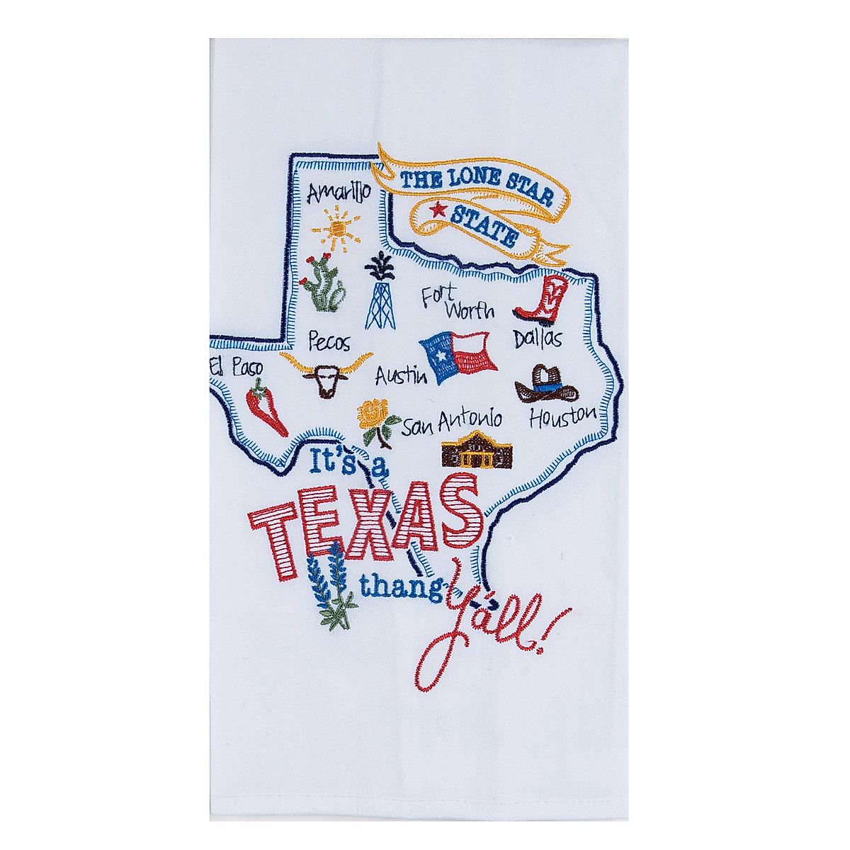 3 Texas Themed Decorative Cotton Kitchen Towels Set with White, Blue and Red Print | 2 Flour Sack and 1 Terry Towel for Dish and Hand Drying | By Kay Dee Designs