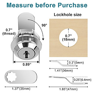 Cam Locks Cabinet Lock Keyed Alike, 5/8'' (Length) Cylinder Fits on 3/8'' Max Panel Thickness, 2pcs Secure File Drawer Mailbox RV Storage Replacement Set, Chrome-Finish Zinc Alloy
