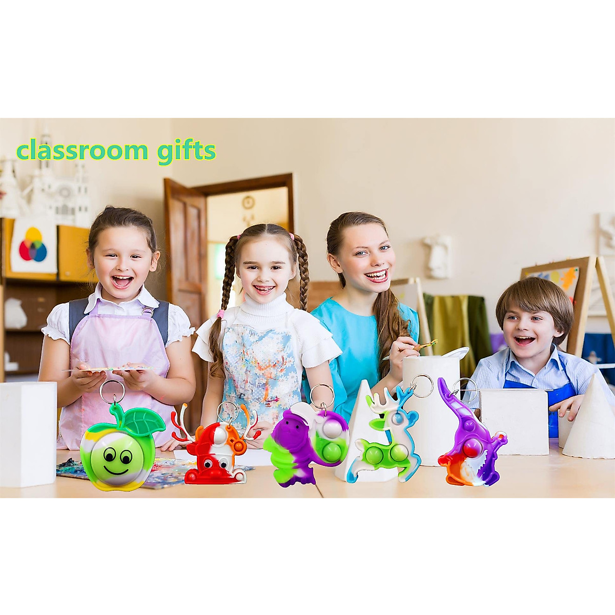 (Christmas Party Gift ）30 Packs Bulk Santa Deer Rudolph Mini Pop Fidget Key Chain， Christmas Party Favors Supplies and Student Prizes Gift