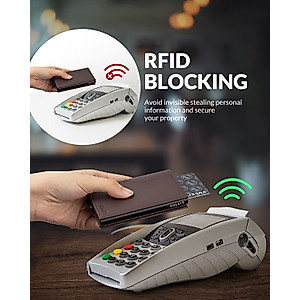 VULKIT Card Holder Wallet for Mens with ID Windows RFID Blocking Pop Up Wallet Slim Leather Wallet Holds Up to 12 Cards Men's Card Case, Dark Brown