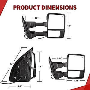 YITAMOTOR Towing Mirrors Compatible for 99-07 Ford F250/F350/F450/F550 Super Duty, 01-05 Excursion Pair Set Extendable Smoke Power Heated with Signal Light Side Mirrors
