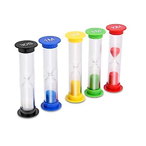 WOIWO 5 Pcs Sand Timer,Colorful Plastic Sandglass Hourglass Sand Clock Timer 30sec / 1min / 3mins / 5mins / 10mins