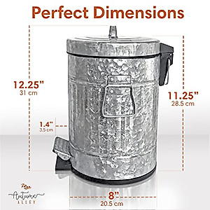 Autumn Alley Farmhouse Bathroom Trash Can - Galvanized Trash Can with Lid and Pedal for Rustic Bathroom, Farmhouse Kitchen Trash Can, Country Home Décor, 5L, 1.3 Gallon, Galvanized Grey