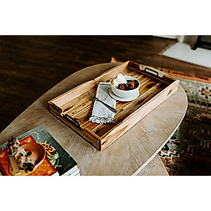 Villa Acacia Large Wood Serving Tray 24 Inch with Handles, Solid Wood, Light Finish