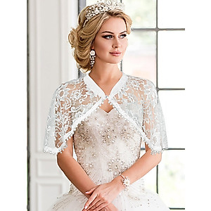 Campsis Pearl Wedding Appliques Shawls Lace Bridal Fringe Wraps Bridal Stoles Wraps for Women (White)