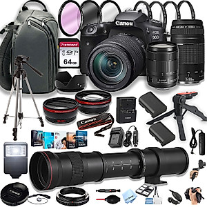 Canon EOS 90D DSLR Camera w/EF-S 18-135mm f/3.5-5.6 is USM Zoom Lens + 75-300mm F/4-5.6 III Lens + 420-800mm Super Telephoto Lens + 64GB Memory Cards, Professional Photo Bundle (44pc Bundle)