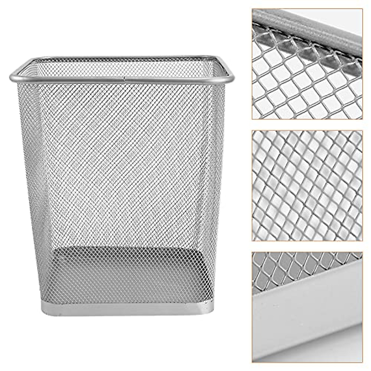 YARNOW Stainless Steel Mesh Wastebasket Trash Can Rectangular Open Top Waste Basket Bin for Home Office Kitchen (Silver)