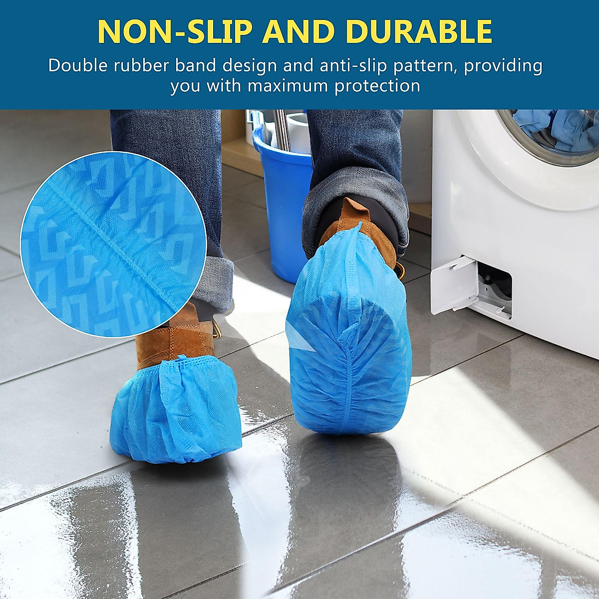 squish Shoe Covers Disposable Non Slip, Thick Extra Disposable Boot Covers Slip Proof Shoe Cover for Indoors Outdoors Recyclable Durable Protector Covers Fits Virtually Most Shoes 100 Pack(50 pairs)