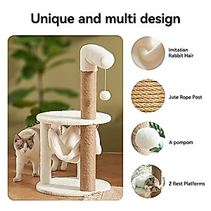 FUKUMARU Cat Scratching Post, 31.5 Inch Cat Tree with Hammock, Unique and Cute Small Horse Cat Tower with Perch for Indoor Cats
