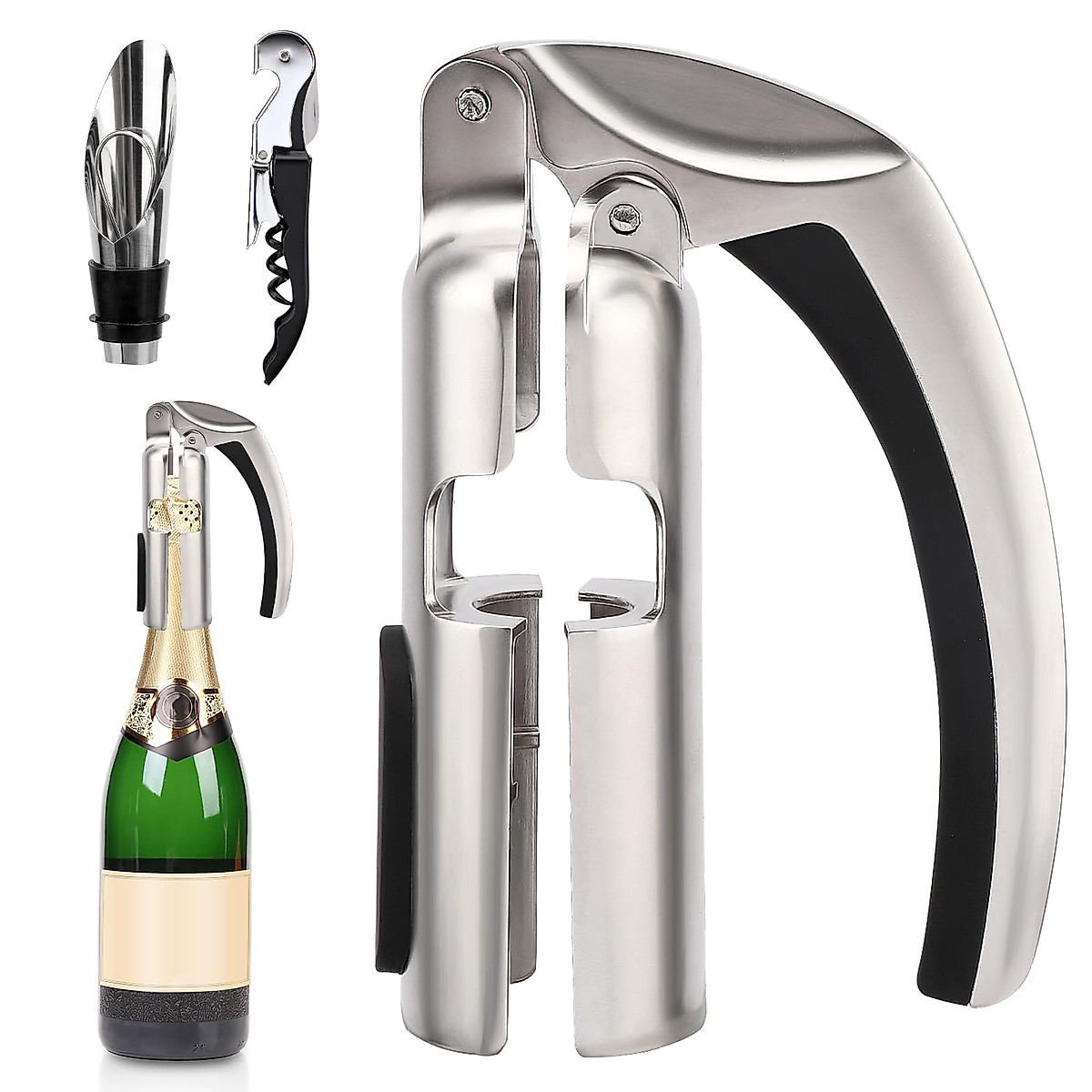 Champagne Opener,3pcs Bar Home Appliance Champagne Bottle Opener Sparkling Wine Cork Puller,Bar Jar Cork Puller Champagne Corkscrew Kitchen Sparkling Wine Bottle Opener(silver)