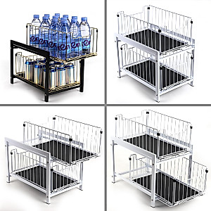 IIF Under Sink Organiser White 2 Tier Sliding Basket Drawers Storage Organisation Pull out Sink Shelf Cabinet Rack for Bathroom Kitchen Pantry