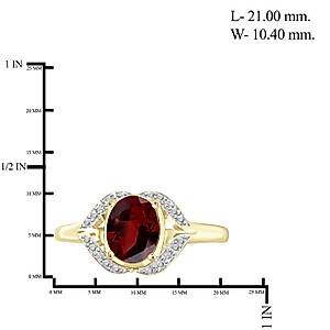 JEWELEXCESS 1.60 CTW Garnet & Accent White Diamonds Ring in 14K Gold Over Silver