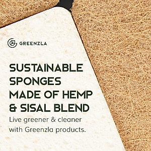 Greenzla Kitchen Sponges, Plant-Based Dish Sponges, Non-Scratch Sisal Hemp Scouring Pads for Dishes, Countertops, Bathtubs, and Tiles, 12 Pack