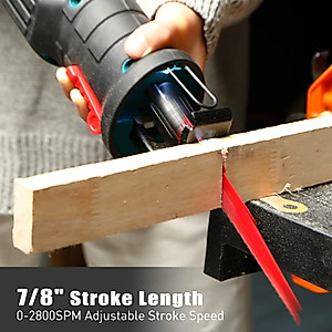 HYCHIKA Reciprocating Saw, 18V MAX Cordless Power Saw with 2.0Ah Battery, 2800SPM,7/8" Stroke Length, Variable Speed, Tool-Free Blade Change, 4 Saw Blades for Wood & Metal Cutting