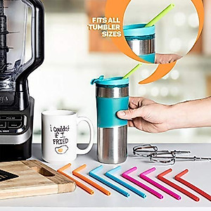 15 FITS ALL TUMBLERS STRAWS - Reusable Silicone Straws for 30 and 20 oz Yeti - Flexible Easy to Clean + 2 Cleaning Brushes - BPA Free, No Rubber Taste Drinking - Best Value for Money Pack