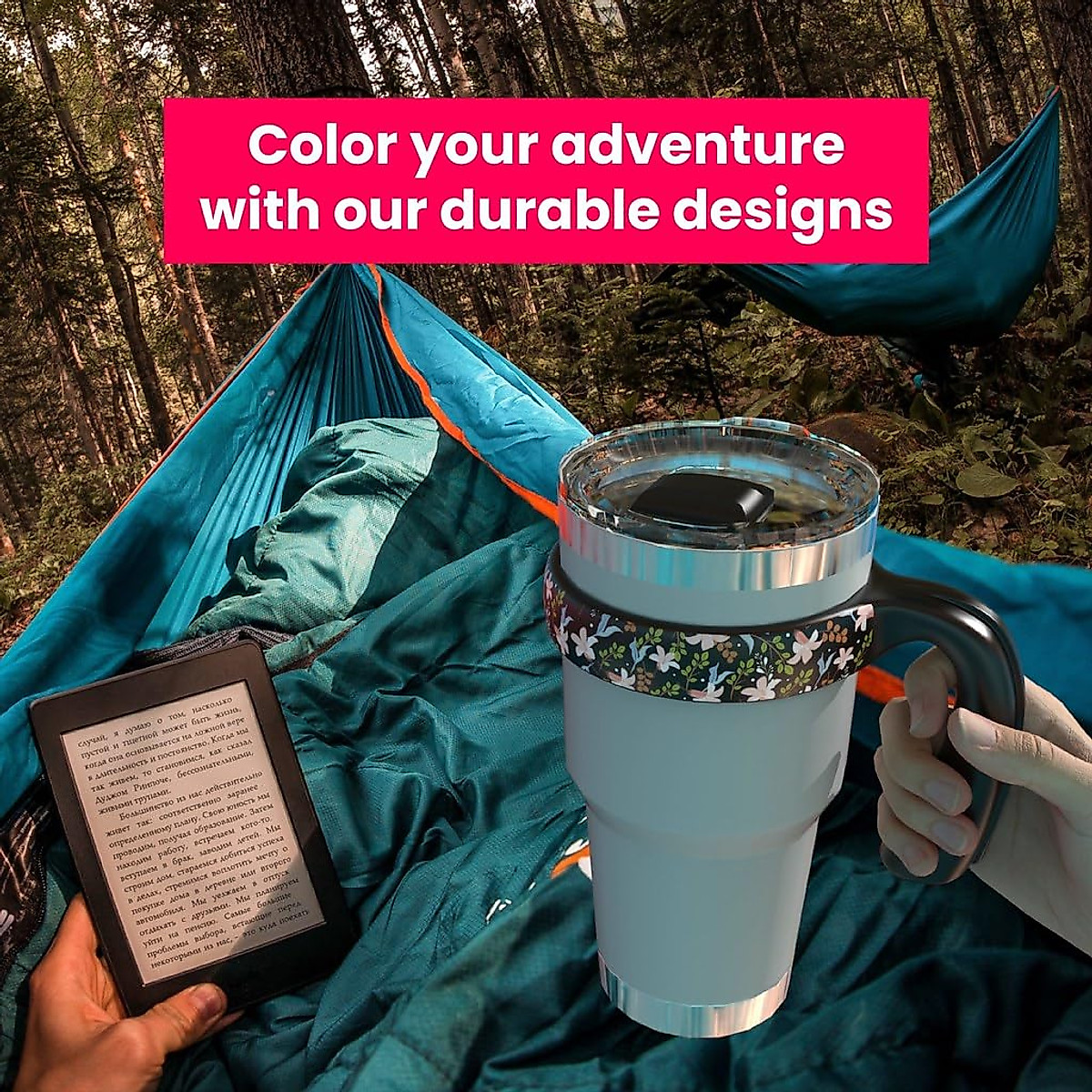 for YETI Handle 30 oz Tumbler, Compatible for YETI 30 oz Tumbler Handle, Cute Floral Design, Black, 1 Pack