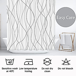 Punkray Grey and White Striped Fabric Shower Curtain for Bathroom with 12 Hooks, Curtains 72 Inches Long, Weighted Hem,Waterproof Bath Accessories Hotel Style - Machine Washable