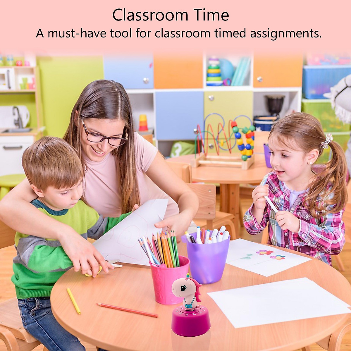 Seaciyan Timers, Classroom Timer for Kids, Kitchen Timer for Cooking, Desk Time Tracker, Small Mechanical Timer for Study, Workout, Shower, Baking Countdown (Pink Unicorn)