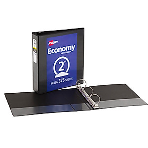 Avery Economy View 3 Ring Binder, 2" Round Rings, 1 Black Binder (05730)