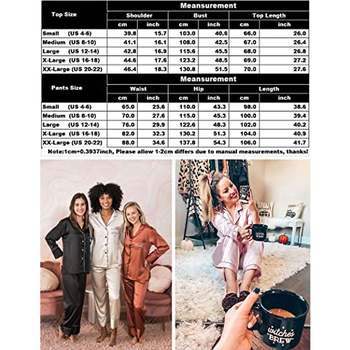 Pjmlifecoco Lounge Set Women's Silk Soft Sleepwear Satin Long Sleeve Two Piece Pajamas Pj Set Pink