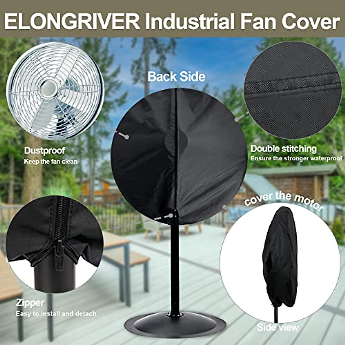 ELONGRIVER Industrial Fan Cover, Waterproof & Dustproof Cover for Wall Mount Fan, Pedestal Fan and Outdoor Fans in Heavy Duty Polyester