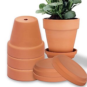 6 Inch Clay Pot for Plant with Saucer - 4 Pack Large Terra Cotta Plant Pot with Drainage Hole, Flower Pot with Tray, Terracotta Pot for Indoor Outdoor Plant