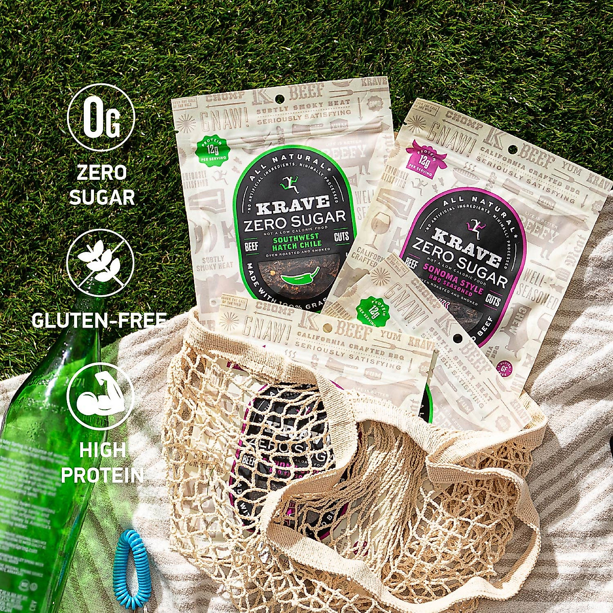 KRAVE Zero Sugar Beef Jerky, Variety Flavors - All Natural 100% Grass Fed Beef - Protein Packed Keto Snacks Roasted for Maximum Flavor - Gluten Free - 2.1 Ounce (Pack of 4)