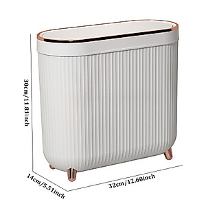 Bathroom Trash Can Slim Trash Can 3.2 Gallons Kitchen Garbage Can with Press Top Lid Plastic Trash Bin Waste Basket for Bedroom, Office, Living Room White