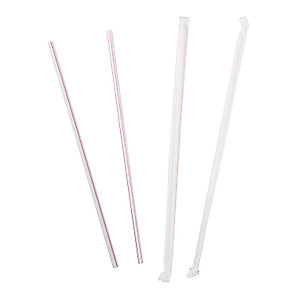 AmerCare 10.25 Inch Jumbo White with Red Stripes Paper Wrapped Straws, Case of 2000