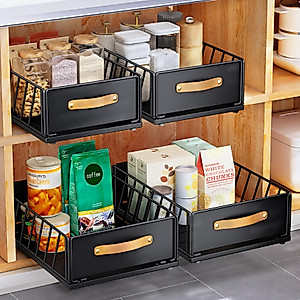 Pull out Cabinet Organizer Fixed with Adhesive Nano Film,Heavy Duty Slide out Pantry Shelves Drawer Storage,Sliding Mesh Cabinet Basket with Handle for Kitchen, Bathroom,Home,15.7"X 9.8"X 6.2"