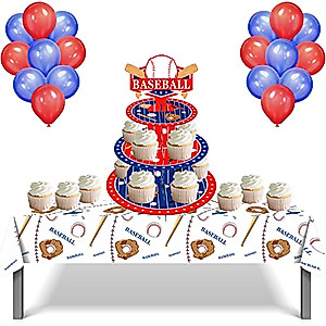 Baseball Theme Cupcake Stand 3 Tiered Baseball Cupcake Stand Sport Theme Cake Holder Baseball Player Cake Decoration for Baseball Softball Sport Birthday Party Supplies