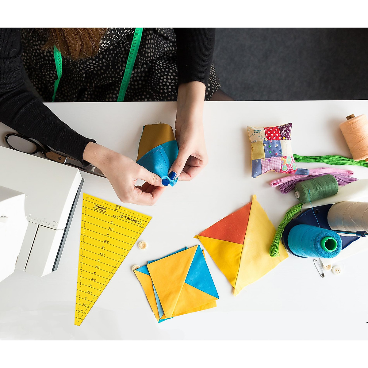 Traceease Trace Simple Trace Stable, 30 Degree Triangle Quilting Ruler and Quilting Template, All Purpose Acrylic Tool for DIY Design Shaped Angular Stencils, 13.9 cmx 22.8 cm