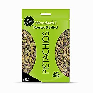 Wonderful Pistachios No Shells, Roasted and Salted Nuts, 6 Ounce Resealable Bag, Protein Snack, On-the Go (6 oz)