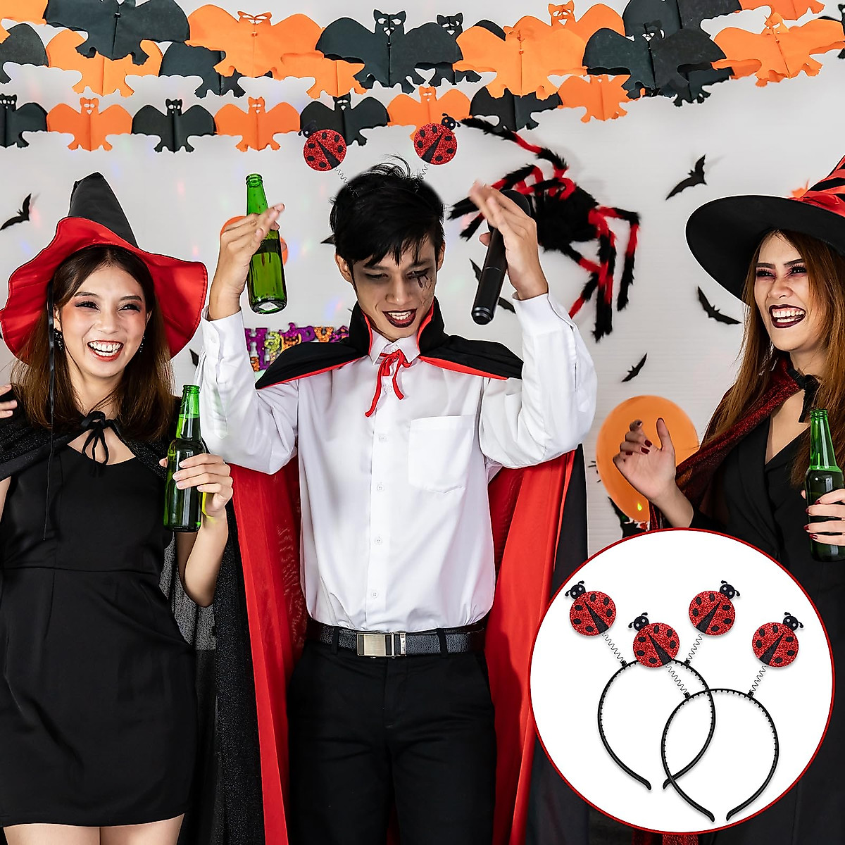 Yunlly 6 Pcs Ladybug Costume Accessories - Sequined Boppers, Red Sequin Head Accessory for Halloween Cosplay Party Favors - Men's and Women's Party Accessories