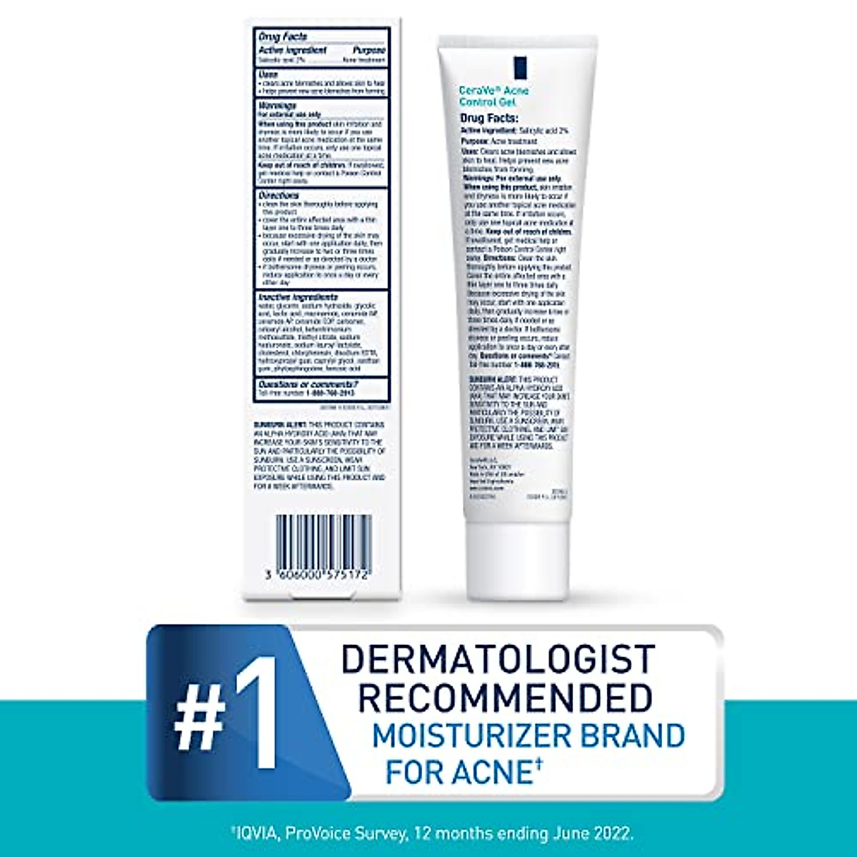 CeraVe Salicylic Acid Acne Treatment with Glycolic Acid and Lactic Acid | AHA/BHA Acne Gel for Face to Control and Clear Breakouts | Fragrance Free, Paraben Free, Oil Free & Non-Comedogenic|1.35 Ounce