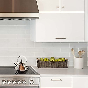 The Basket Lady Long Narrow Pole Handle Wicker Basket, Large, 21 in L x 8 in W x 6 in H, Antique Walnut Brown