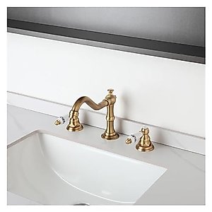 MIYANXI Bathroom Basin Faucet Tap Double Handles Deck Mounted Bathtub Faucets 3 pcs Hot Cold Water Mixer Brass Chrome Taps,Kitchen Sink Faucet, WJ5501