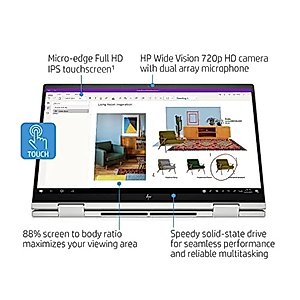 HP Envy x360 2-in-1 15.6" Touchscreen Laptop, Intel Core i5-1135G7, Intel Iris Xe Graphics, 16GB DDR4 RAM, 512GB PCIE SSD, Backlit Keyboard, Fingerprint, Stylus Pen, Win 11 Home, Silver